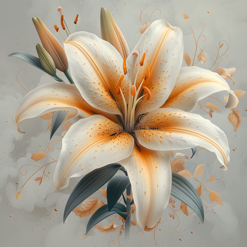 Lily in a Grey Frame - Beautiful Botanical Illustration Stock ...
