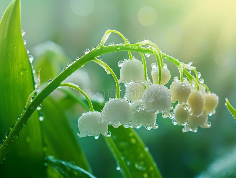 Lily of the Valley Flowers with Dew Drops on Blurred Background Stock ...