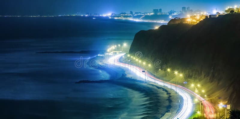 Coastline at Night in Lima, Peru Stock Image - Image of miraflores ...