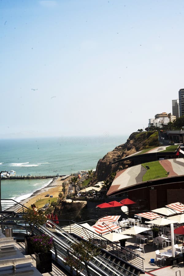LIMA, PERU - Panoramic View of Larcomar Shopping Center and the ...