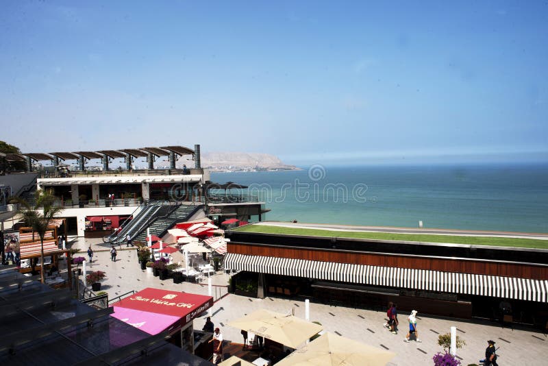 LIMA, PERU - Panoramic View of Larcomar Shopping Center and the ...