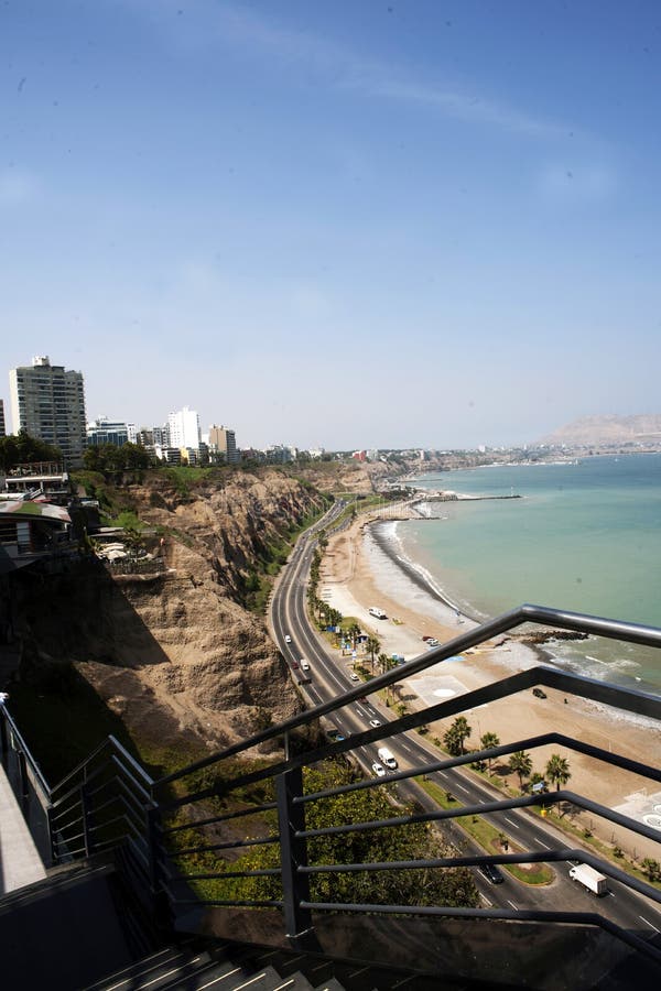 LIMA, PERU -Panoramic View of Larcomar Shopping Center and the ...