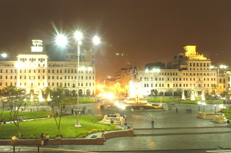 LIMA, PERU: View of San Martin Square. at Night Stock Photo - Image of ...