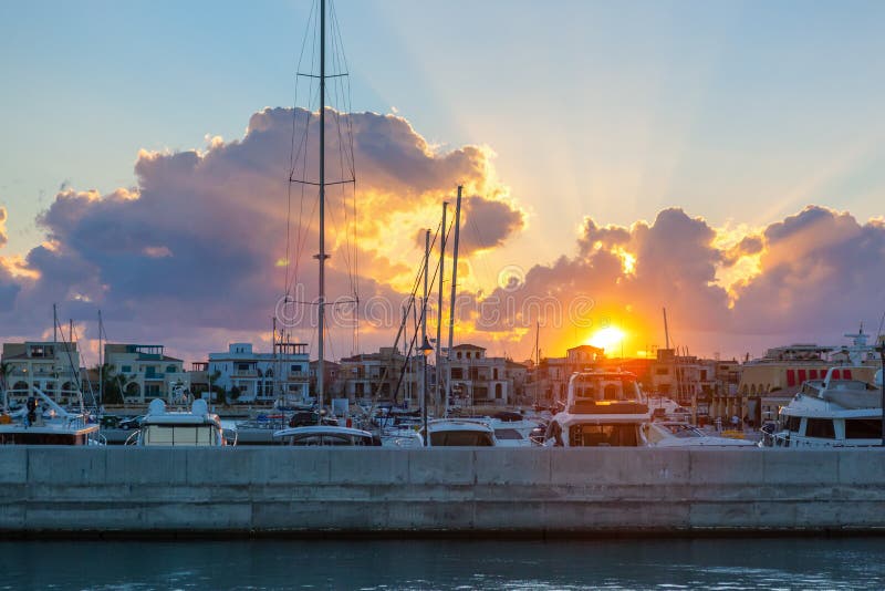 Limassol Old Port at Sunset. Cyprus Stock Photo - Image of water ...