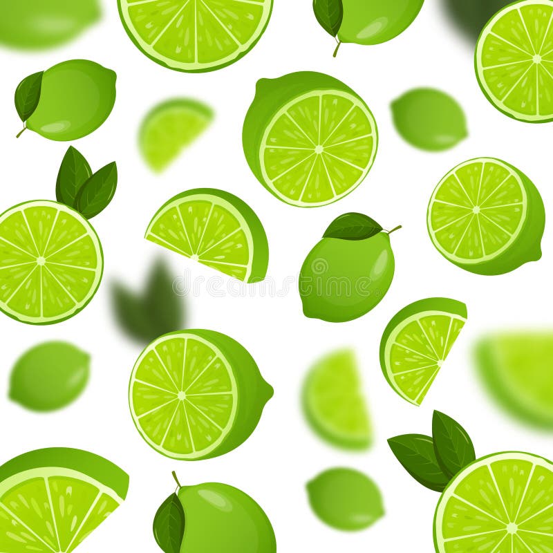 Lime Background. Flying Whole, Half and Slices Stock Vector ...