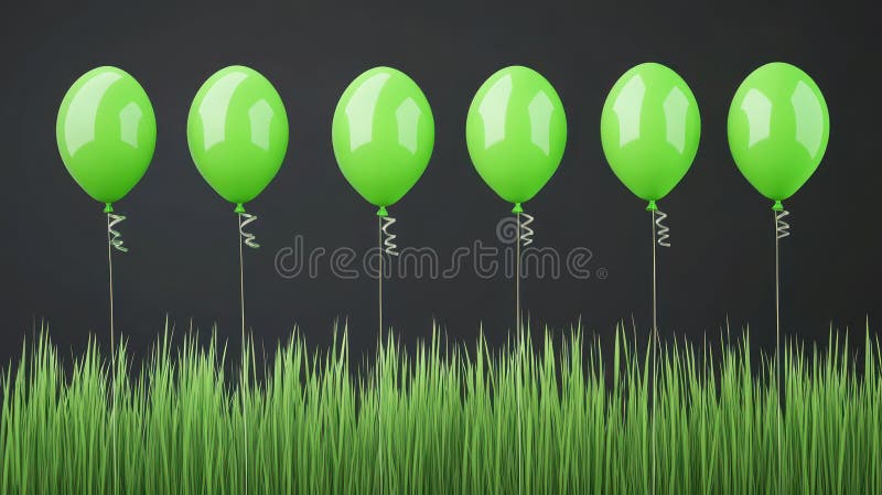 Lime Balloon Array: a Vibrant Celebration Above the Grass, Against Dark ...