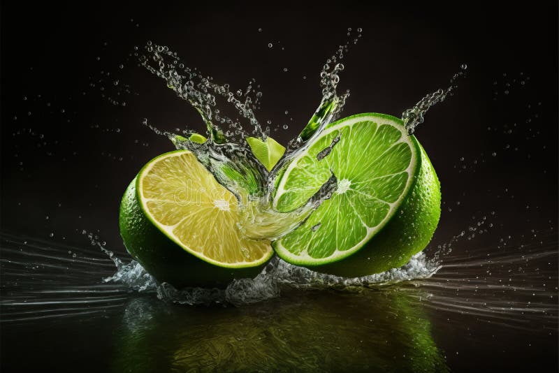 A Lime is Being Dropped into Water by a Splash of Water on it S Side ...