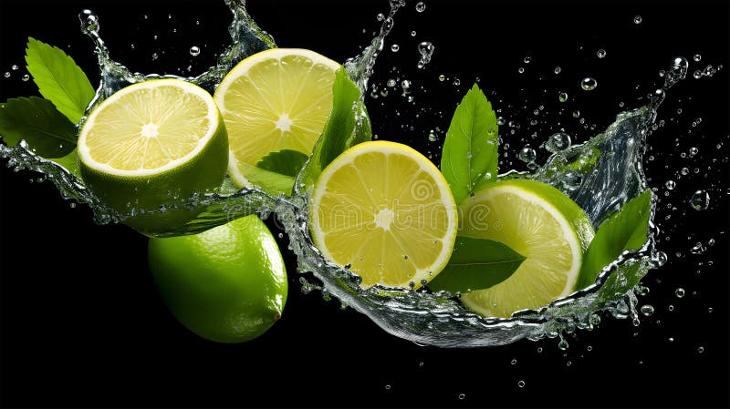 Lime Drops Water, Split Lime, Limes Water Splash, Stock Illustration ...