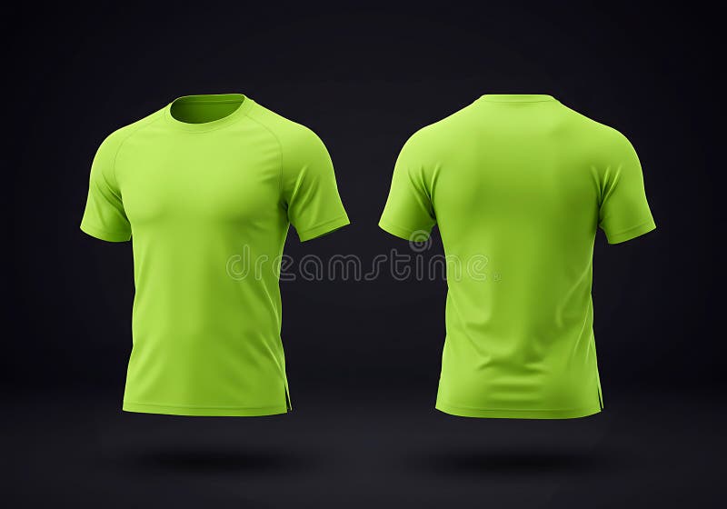 Lime Green Blank T-Shirt Mockup, Front and Back View Stock Illustration ...