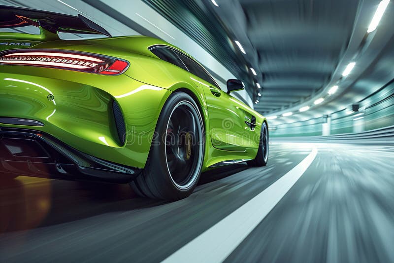 Lime Green Car on High Speed with Motion Blur. Generative AI. Stock ...