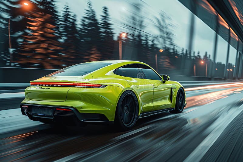 Lime Green Car on High Speed with Motion Blur. Generative AI. Stock ...