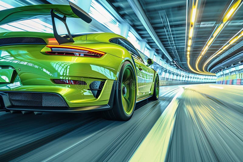 Lime Green Car on High Speed with Motion Blur. Generative AI. Stock ...