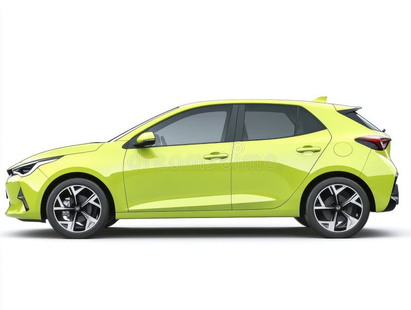 Lime Green Compact Hatchback Car Side Profile Studio Shot Stock ...
