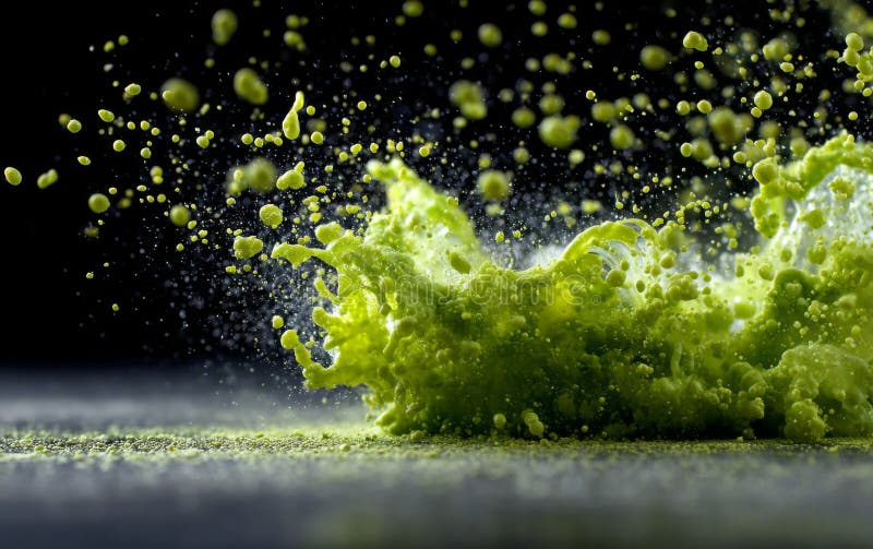 Lime Green Liquid Splash Against Dark Background Stock Illustration ...