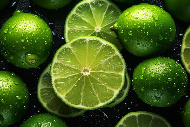 Lime, Green Lime Slice Covered with Water Droplets. Lime Background ...
