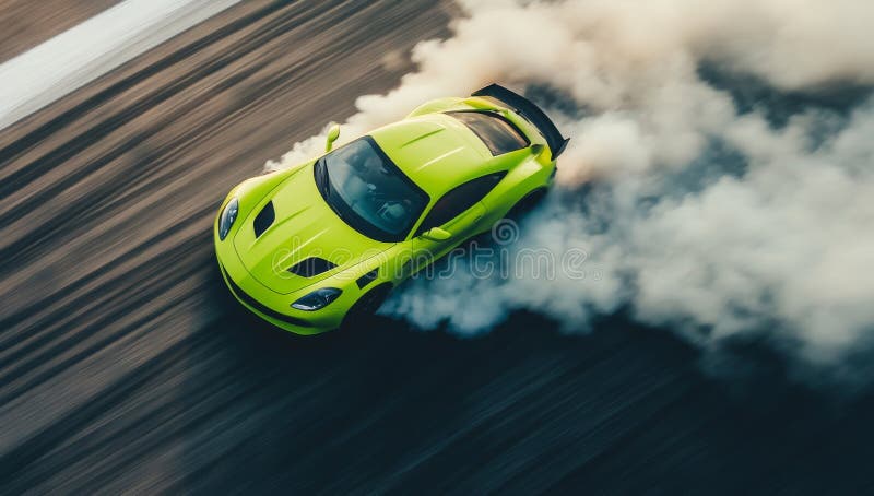 A Lime Green Sports Car Drift on the Track. Generative AI. Stock ...