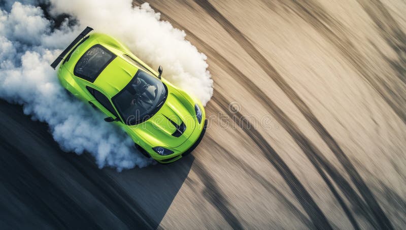 A Lime Green Sports Car Drift on the Track. Generative AI. Stock ...