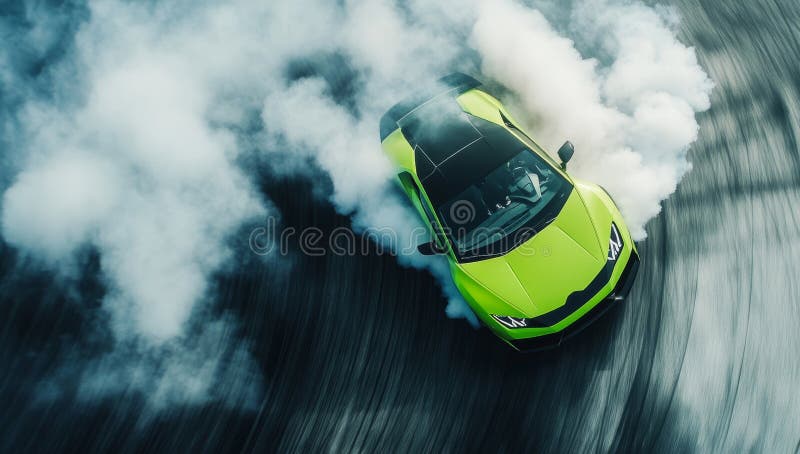 A Lime Green Sports Car Drift on the Track. Generative AI. Stock ...