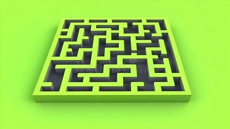 Lime Green Three Dimensional Maze Puzzle on Green Background Stock Illustration - Illustration ...