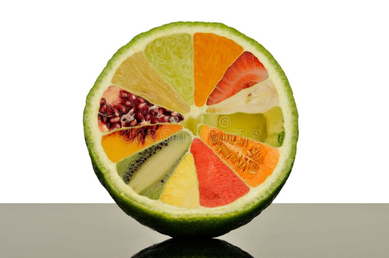 Lime Half with 11 Different Fruits Inside Stock Photo - Image of fruits ...