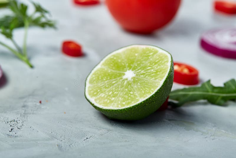 Lime Half on White Vegetable Background, Shallow Depth of Field. Cloe ...