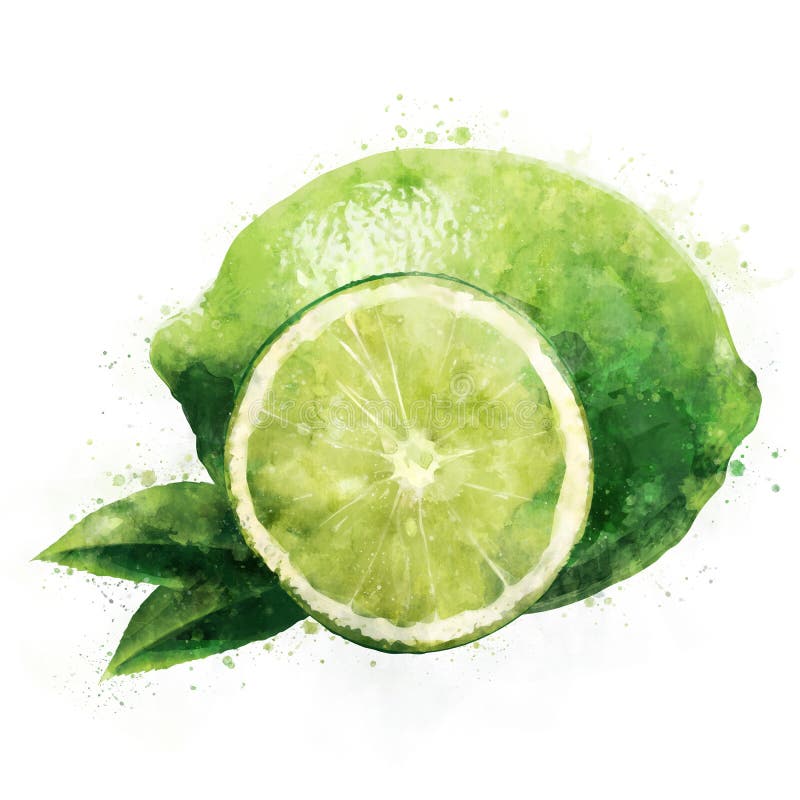 Lime watercolor painting stock illustration. Illustration of lemon ...