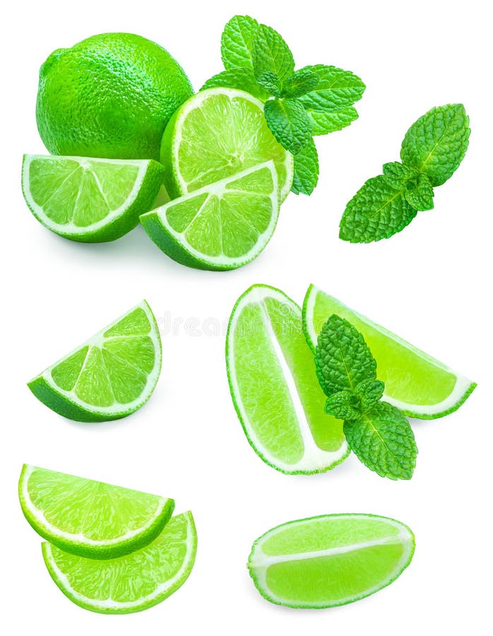 Lime Isolated on White Background. Lime Citrus Fruit with Mint Leaf and ...