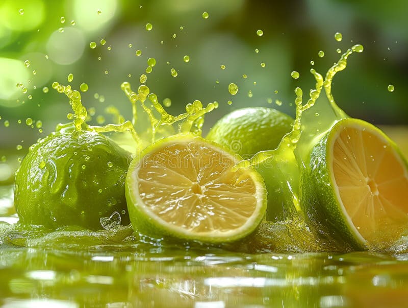 Lime Juice Splashes from a Cut Lime, Splashes of Lime Juice on White ...