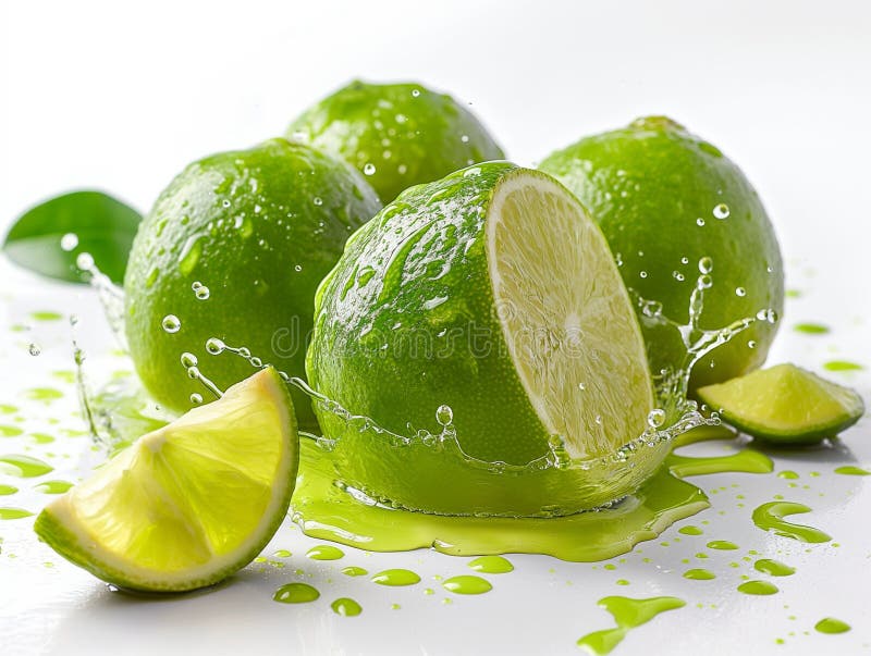 Lime Juice Splashes from a Cut Lime, Splashes of Lime Juice on White ...