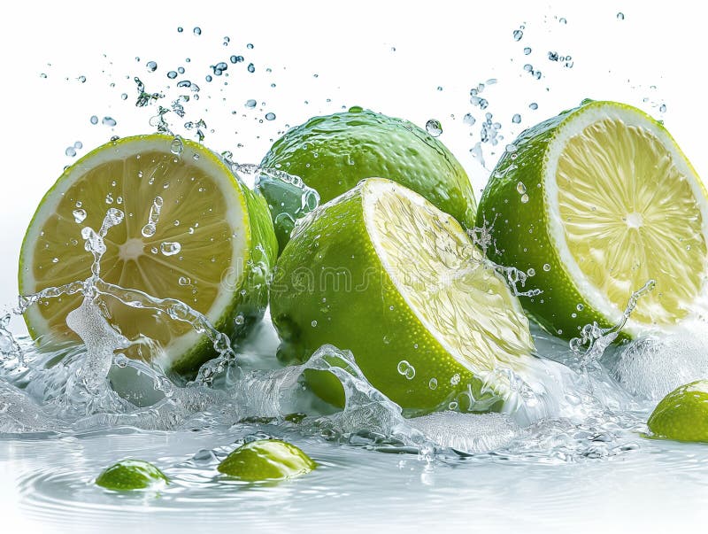 Lime Juice Splashes from a Cut Lime, Splashes of Lime Juice on White ...