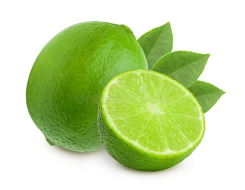 Lime and Lemon Fruit with Leaves Isolated on White Background. Stock ...