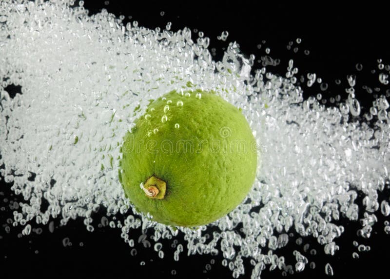 Lime (lemon) Falling in Water on Black Stock Photo - Image of healthy ...