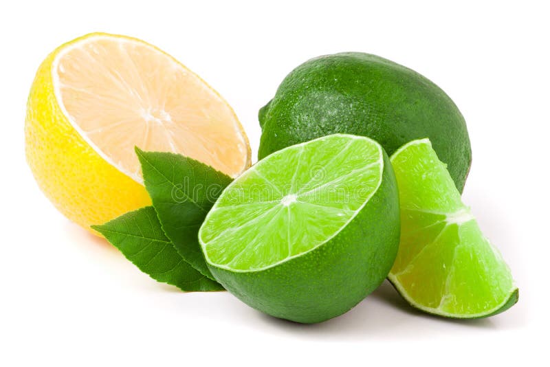 Lime and Lemon with Leaves Isolated on White Background Stock Image ...