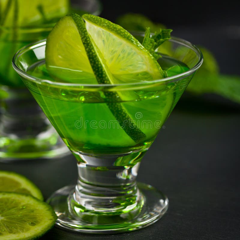 Lime and Mint, Green Vodka Drink Stock Image - Image of leaves, fruit ...