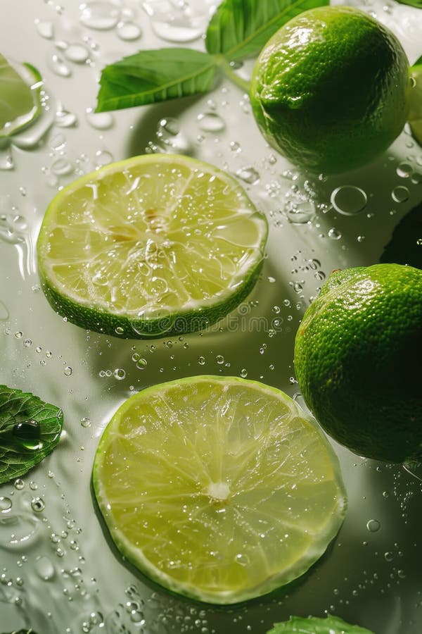 Lime, Mint, and Water on a Clean Surface Stock Photo - Image of kitchen ...