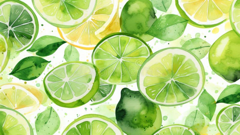 Lime Pattern in Watercolour Style Stock Illustration - Illustration of ...