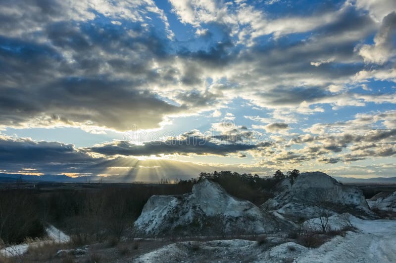 Lime Quarry with a Shining Sun an Amazing Clouds Stock Image - Image of ...
