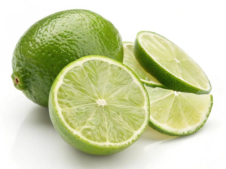 Whole Lime with Vibrant Green Skin, Accompanied by Several Slices ...