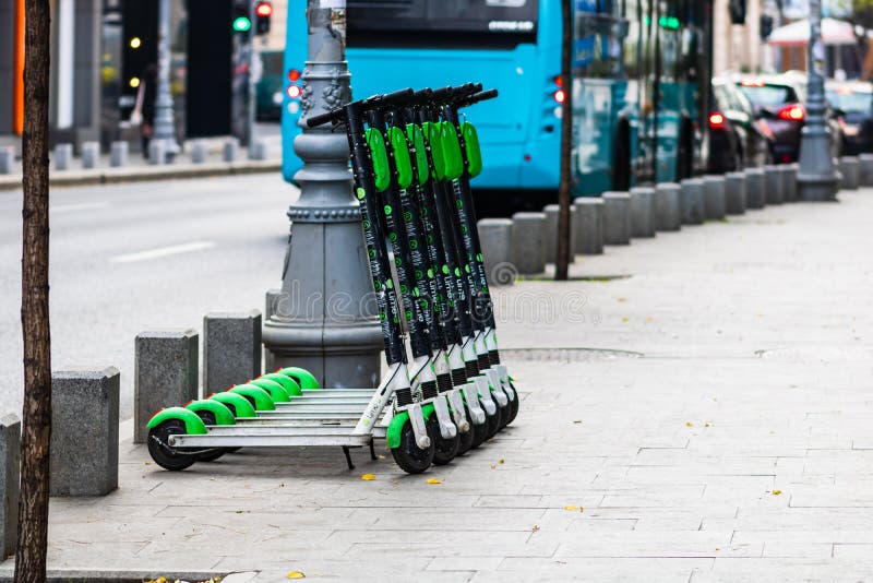 Lime Scooter Parked on the Street in Bucharest, Romania, 2019 Editorial ...
