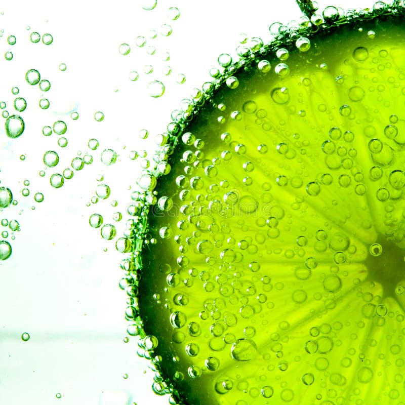 Lime Slice in Clear Fizzy Water Bubble Stock Image - Image of flavor ...