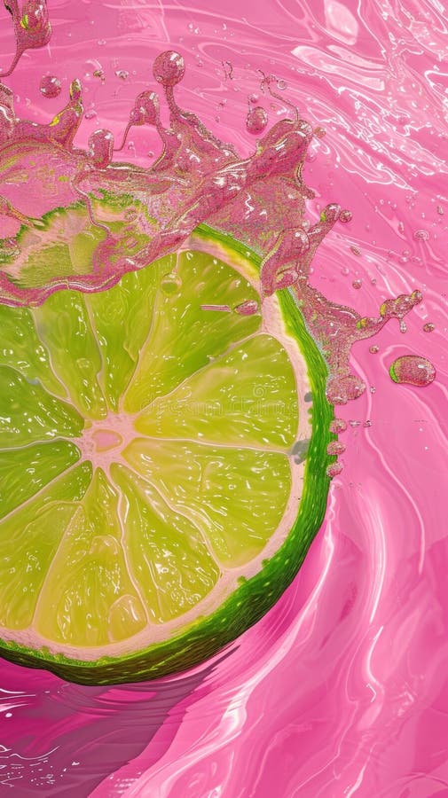 Lime Slice Splashing into Pink Liquid Stock Image - Image of colorful ...