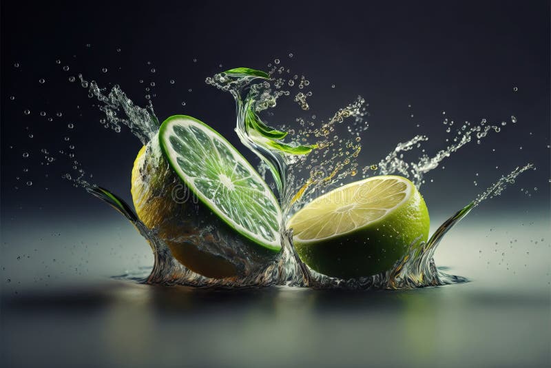 A Lime and Lime Slice are Splashing into Water with a Splash of Water ...