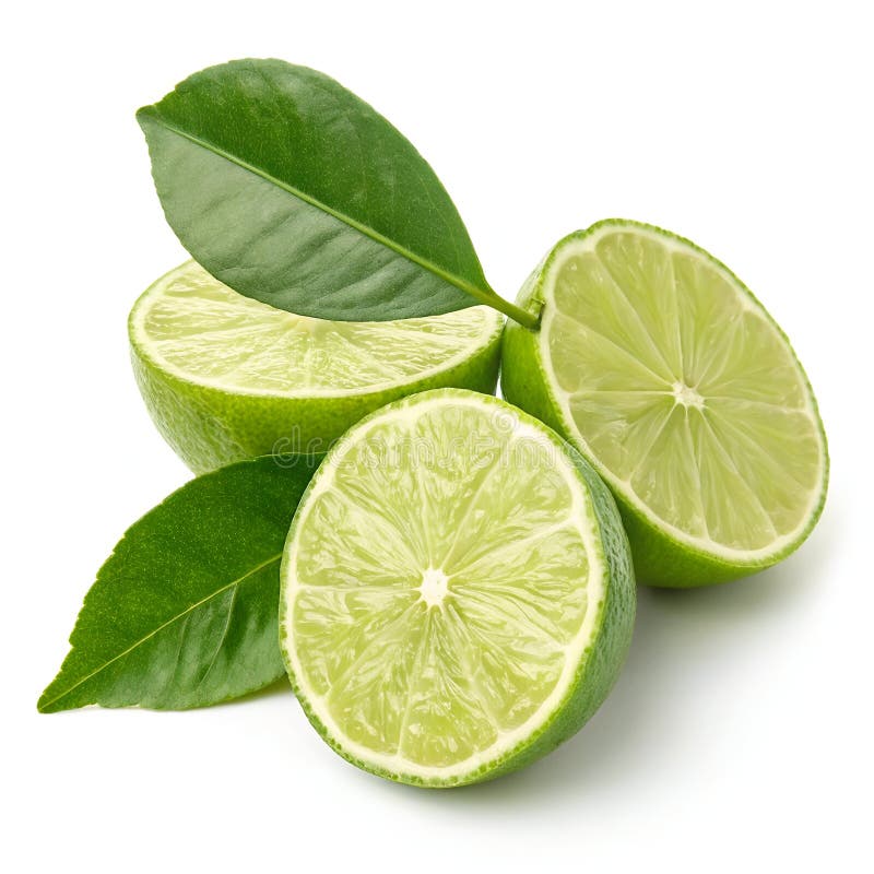 Lime Sliced with Lime Leaves Isolated on White Background Stock ...