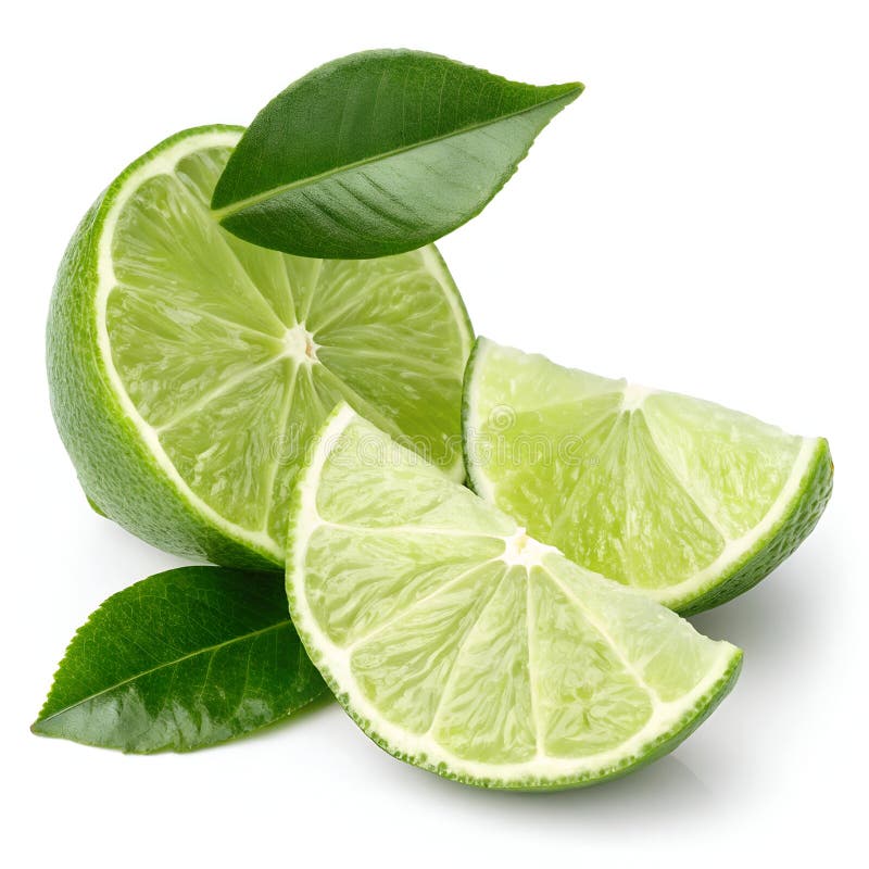 Lime Sliced with Lime Leaves Isolated on White Background Stock ...