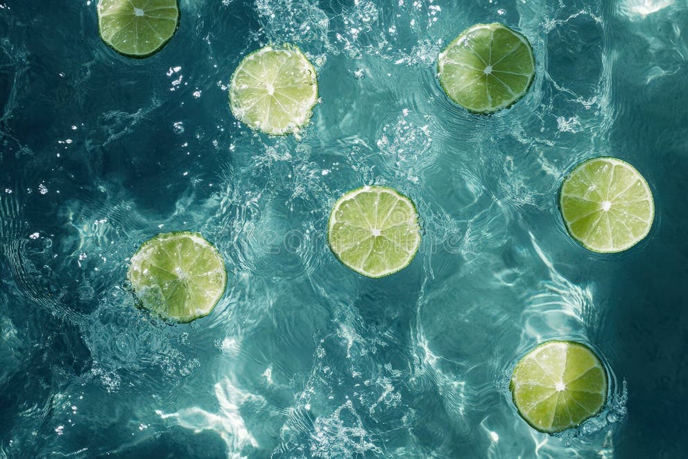 Lime Slices Float in Refreshing Turquoise Water Stock Illustration ...