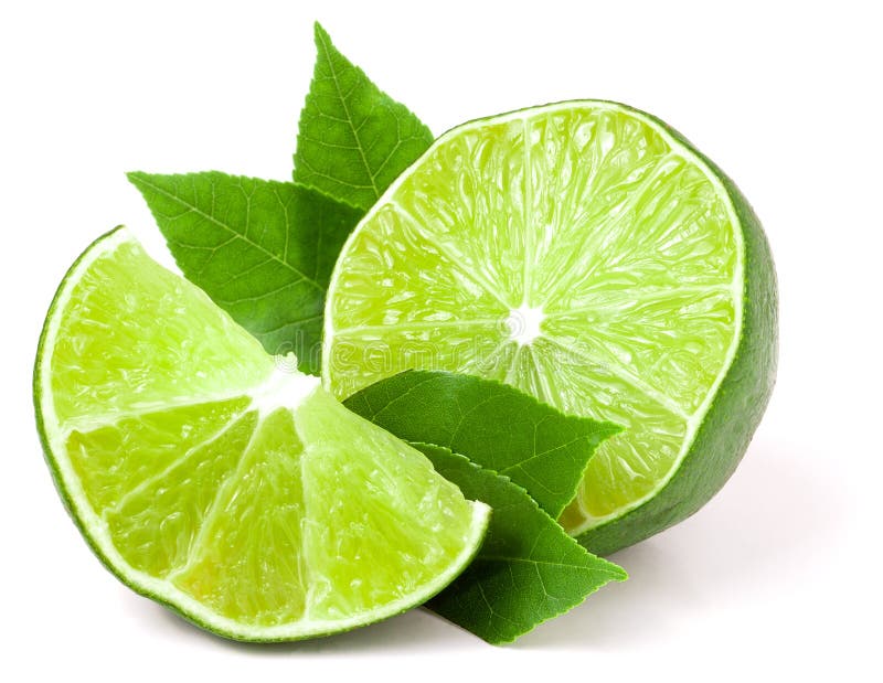 Lime with Slices and Leaf Isolated on White Background Stock Photo ...