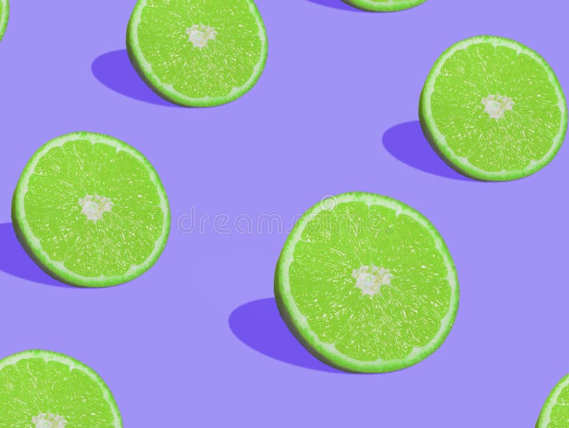 Lime Slices on Purple Background, Pop Art Style Stock Image - Image of ...