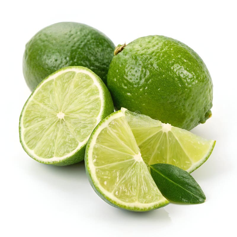 Lime Slices and Whole Limes Isolated on White Background Stock ...