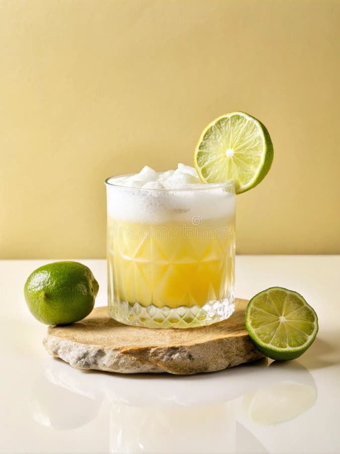Lime Sour Cocktail in a Crystal Glass with Fresh Lime Garnish Stock ...