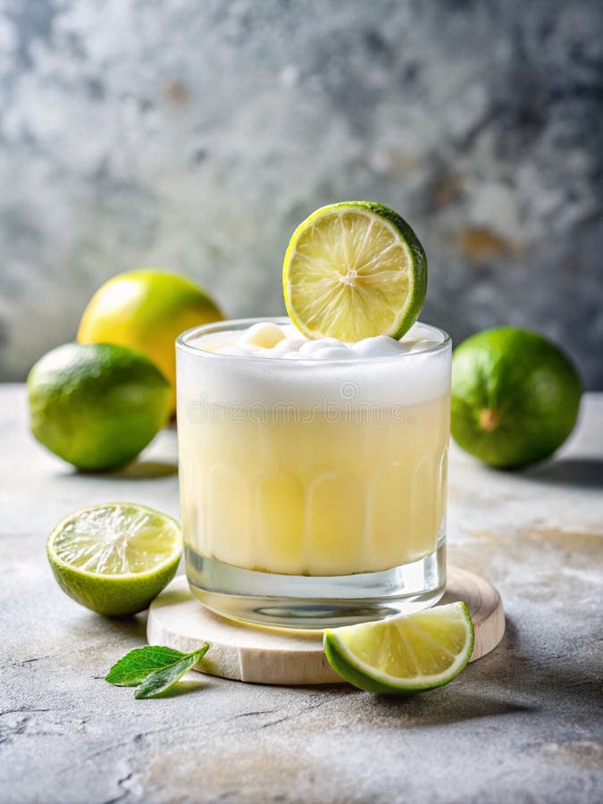 Lime Sour Cocktail in a Crystal Glass with Fresh Lime Garnish Stock ...